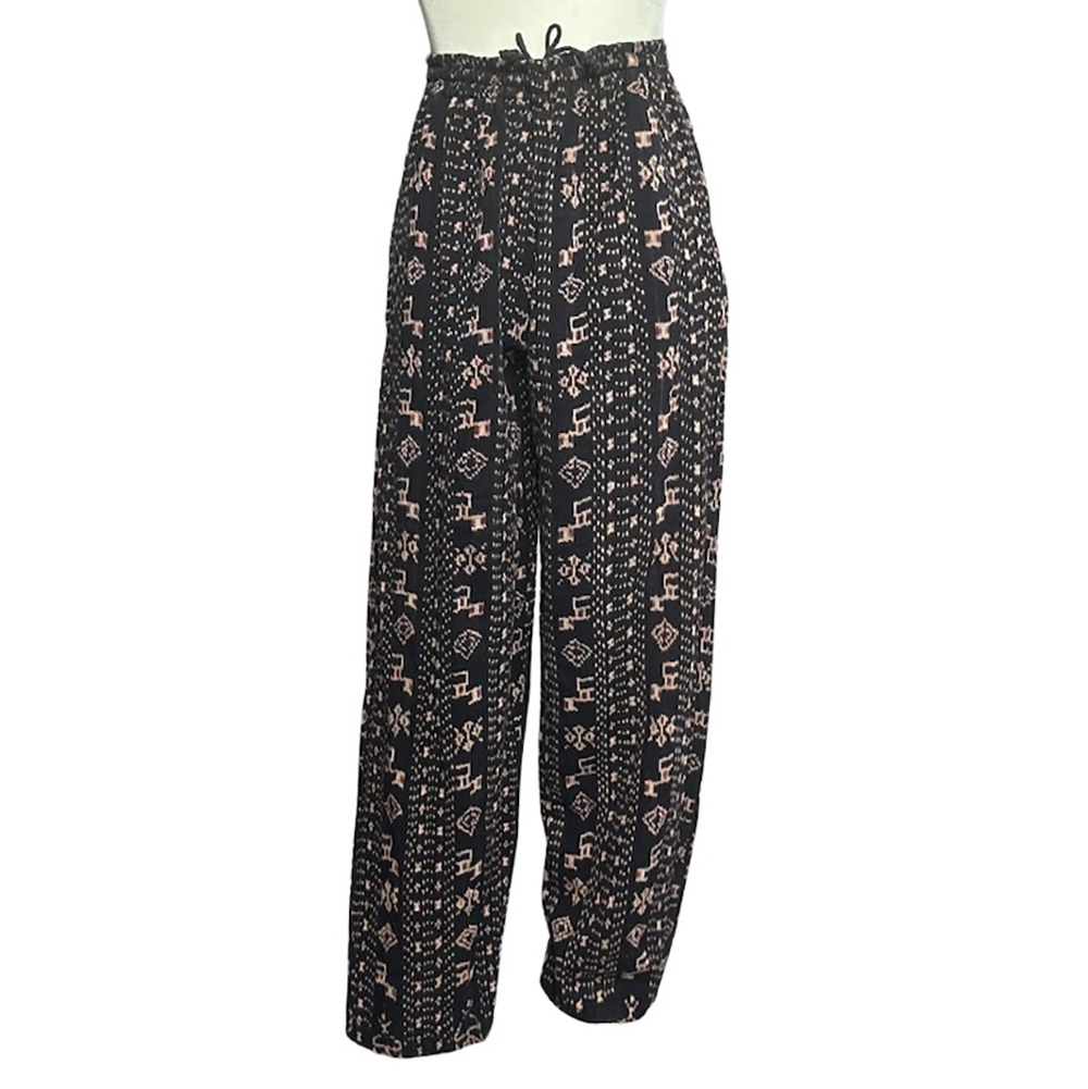 Thai Ikat Cotton Pants – Black, Tan, and Rust Pattern - Weave a Real Peace