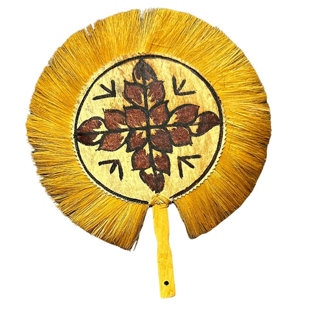 Tuvalu Fan 2 – Floral Motif with Natural Fiber Fringe - Weave a Real Peace